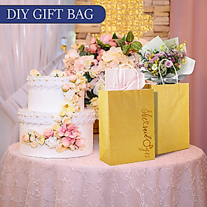 60 Pcs Small Gift Bags Valentines Day Paper Gift Bags Glitter Kraft Bag Reusable Gift Bag with Handle Bridal Shower Favor Bags Bulk Goodie Bags for Wedding, Birthday, Bridesmaids,8.2*5.9*3.1 (Gold)