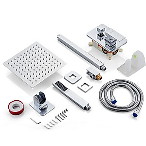 RTOBWEYE 8 Inch Shower Faucet Set High Pressure Rainfall Shower System Ceiling Mount Square Rain Shower Head with Handheld Spray Combo Ceiling Luxury Rainfall Shower Fixtures (L-Style)