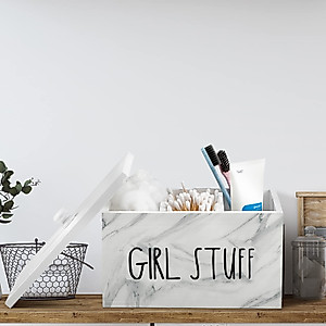 Otuuz Tampon Holder for Bathroom with Lid Tampon Storage Pad Container for Bathroom Feminine Product Organizer Wood Farmhouse Bathroom Organizer Countertop Storage Box Movable Partition(Marble Style)