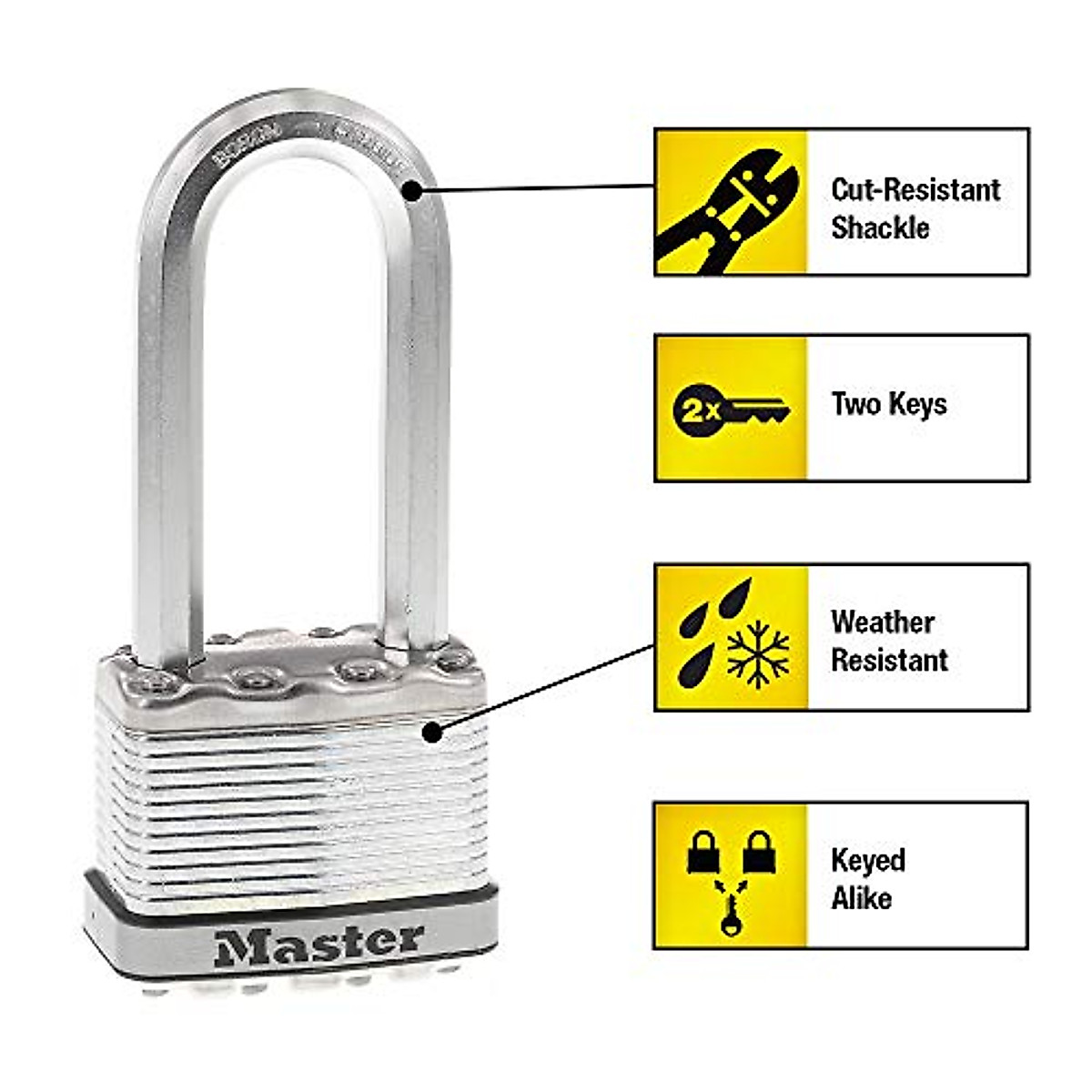 Master Lock M5XTLJ Magnum Heavy Duty Outdoor Padlock with Key, 2 Pack Keyed-Alike,Silver