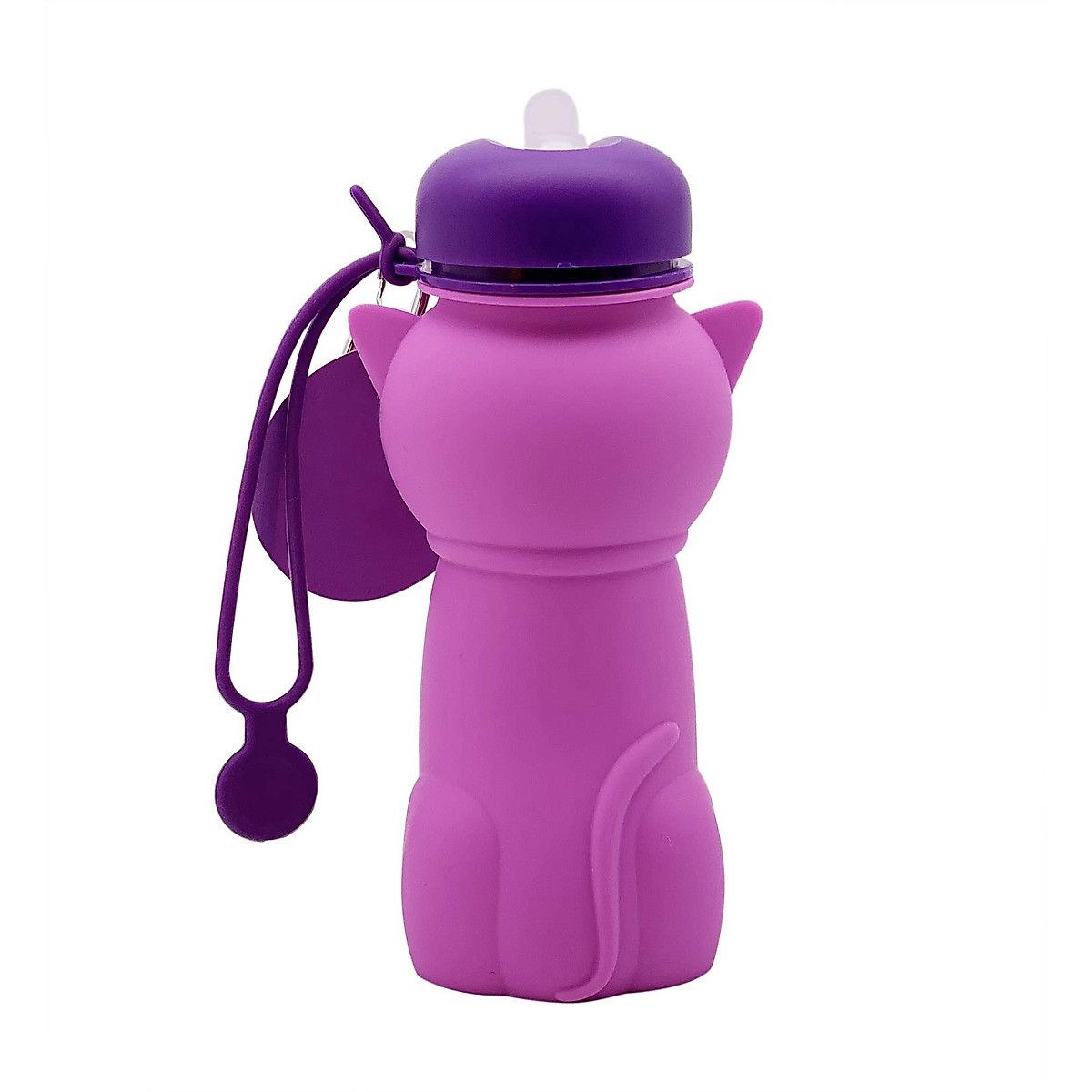 Collapsible Cat Kids Water Bottle BPA Free Portable Leak Proof with Silicone for School Travel Outdoor