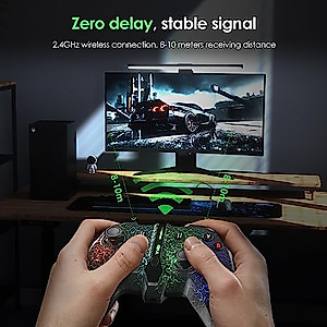 Gina Joyfurno Game Controller, Wireless Controller Compatible with Xbox One/One X/One S, Series X/S, PC, Gamepad with 6 Light Colors Unique Crack Skin/Dual Vibration/2.4GHz Connection (black)