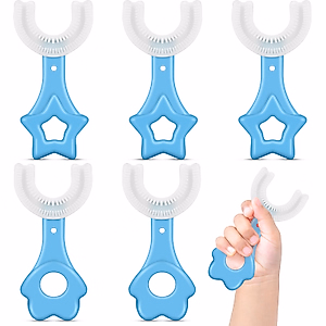 6 Pieces Kids U Shaped Toothbrush, Food Grade Soft Silicone Brush Head Whitening Massage Toothbrush U-Type Toothbrush Whole Mouth Toothbrush with Handle for Kids 2-8 Years Old (Blue)