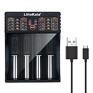 4-Bay USB 18650 Battery Charger with Led Light,Universal Battery Charger for 3.8V 3.7V IMR 18650 26650 RCR123A 14500 16340 LiFeO4 1.2V Ni-MH Ni-Cd AA AAA Battery