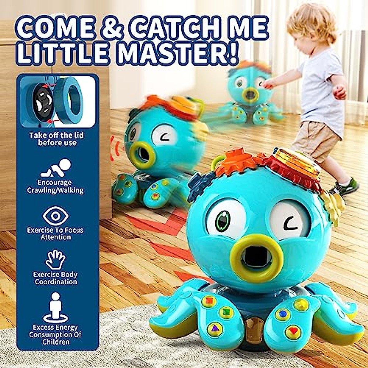 BLUEYAK Octopus Baby Toys, Musical Crawling Toys with Music & Light 12 in 1 Baby Activity Cube Toy Tummy Learning & Education Toys Baby Sensory Toys Walkers for Babies Infant Toys for Boy Girl Gifts