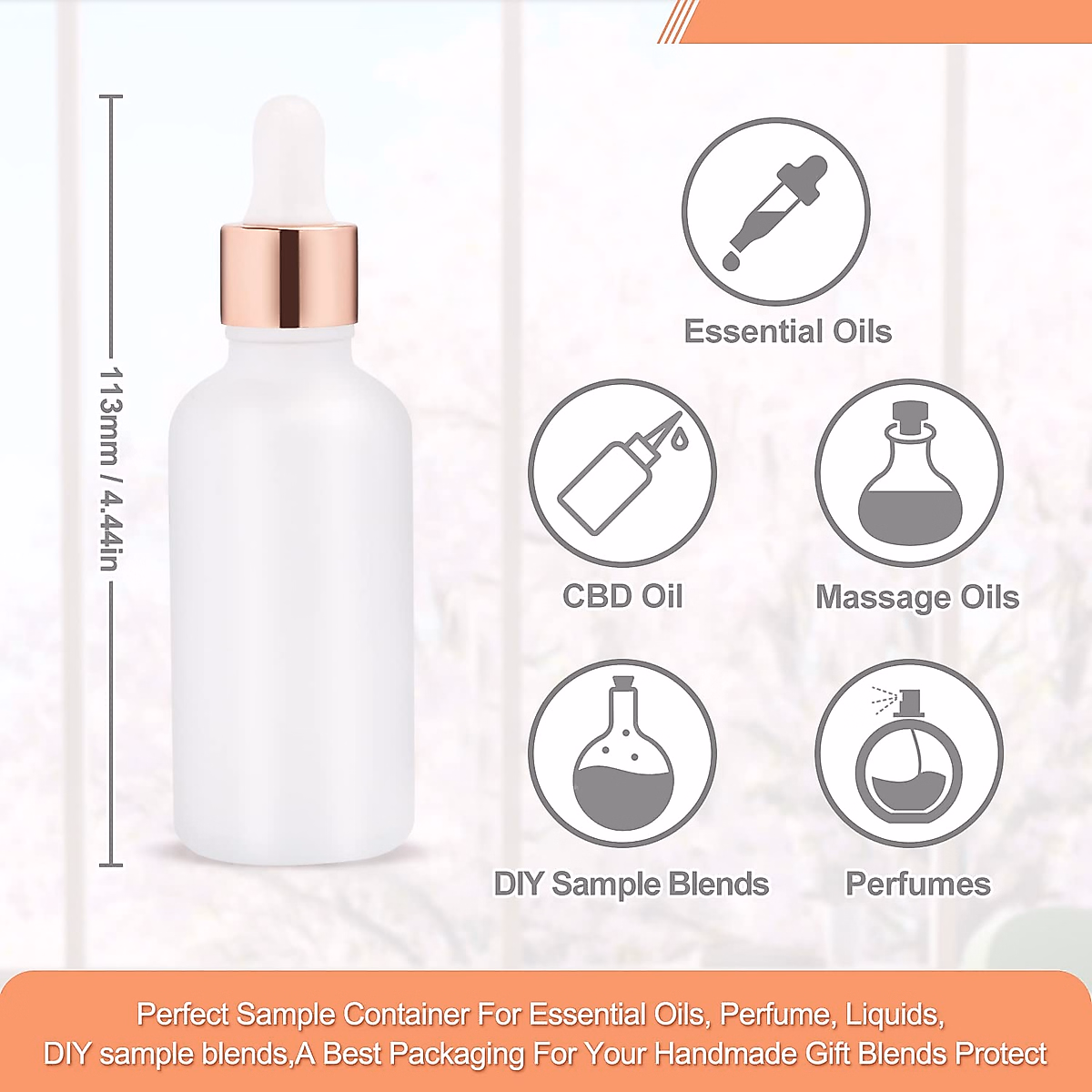 6 Pack,Frosted Glass Essential Oil Dropper Bottle,Empty Glass Liquid Container Holder With Glass Eye Dropper,Rose-Golden Caps Travel Perfume Cosmetic Container-Pipette&Funnel included (50ml/1.7 Ounce)