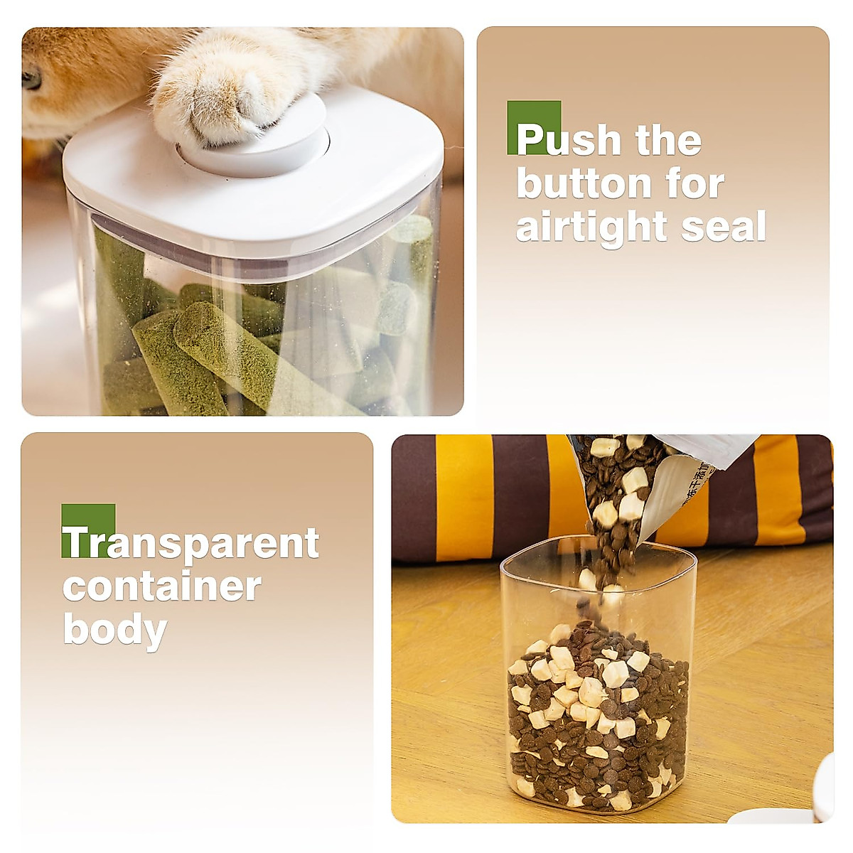 LivLab Airtight Small Grips POP Rice Cereal Dispenser - Rice Container Food Storage Bin Granola Cat/Dog Food Container (2.2 Qt)