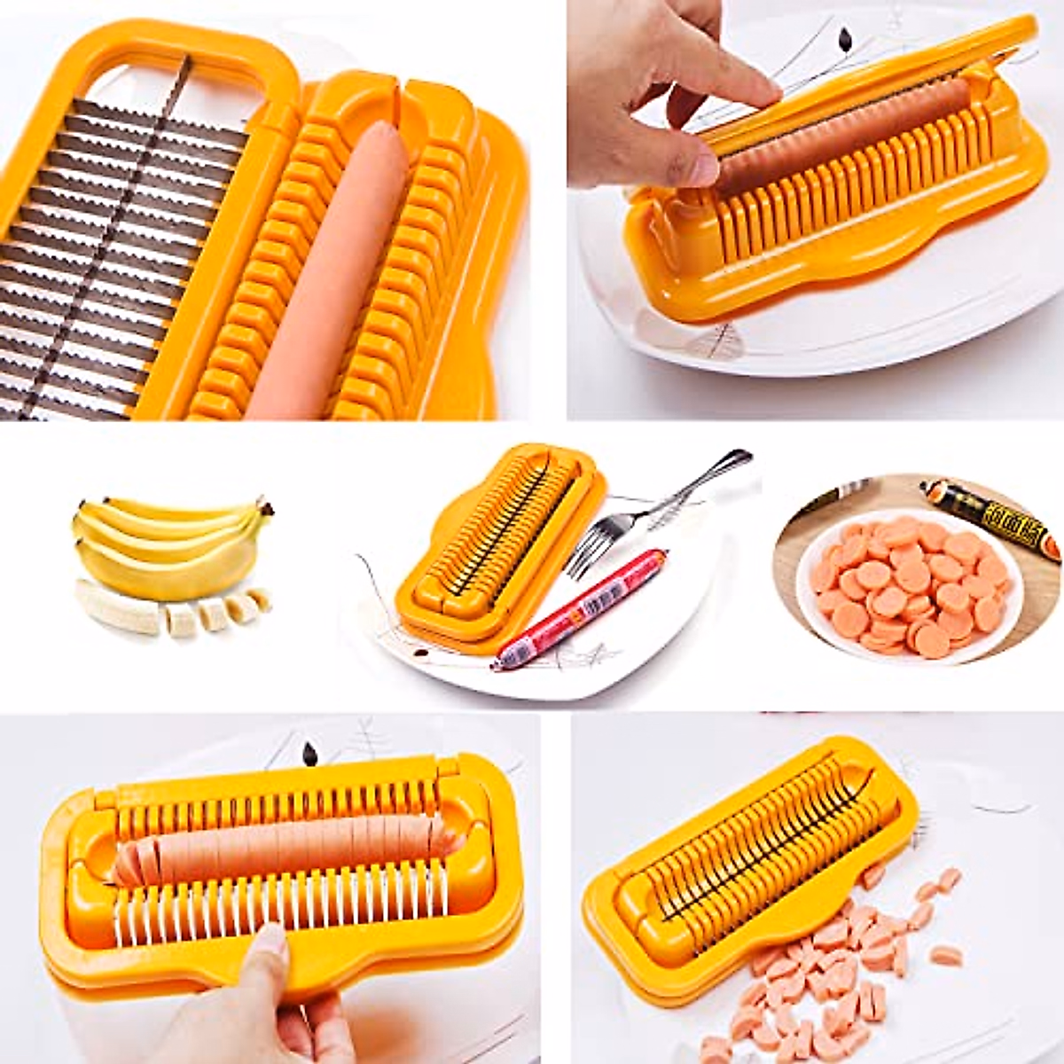 Slicer Hot Dog Cutter, Sausage slicer Stainless steel wire multi-purpose slicer Ham and banana slicer manual cutting machine