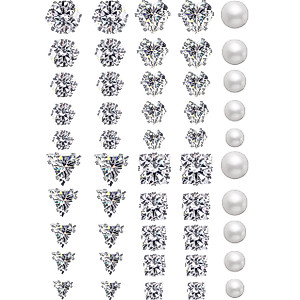 Stainless Steel Stud Earrings for Women 25-50 Pairs Mens Surgical Steel Earrings Hypoallergenic Cubic Zirconia Earring 4-8 mm (Silver)