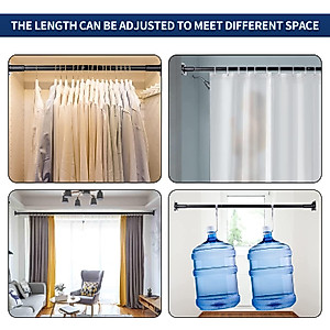 1 Inch Shower Curtain Rod 46-76 Inches, Double Adjustable Black Shower Curtain Rods Stainless Steel, Spring Tension Curtain Rod with Holder, Anti-Slip Waterproof for Bathroom window