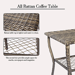 MAXPRIME 3 Pieces Outdoor Wicker Rocking Chairs, Patio Rocking Chairs Set of 2 with Cushions, 3 Piece Patio Set, Outdoor Patio Furniture for Porch, Backyard, Bistro, Blue