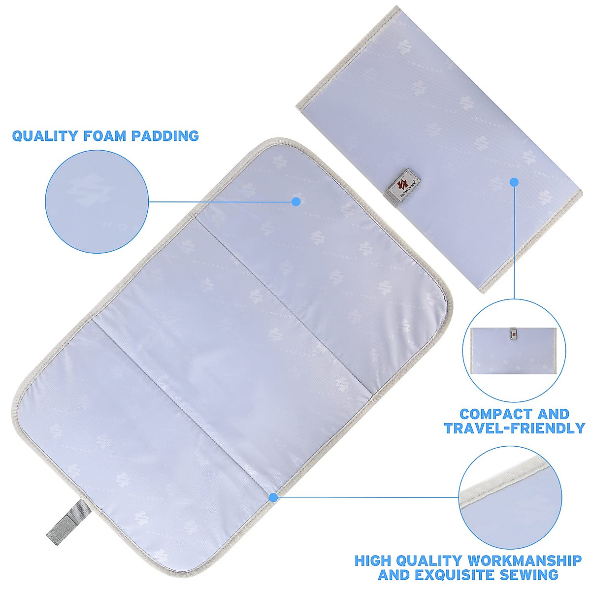 Homlynn Baby Portable Changing Pad, Diaper Bag Changing Pad Station, Machine-Washable Waterproof & Foldable for Anywhere Use(Grey)