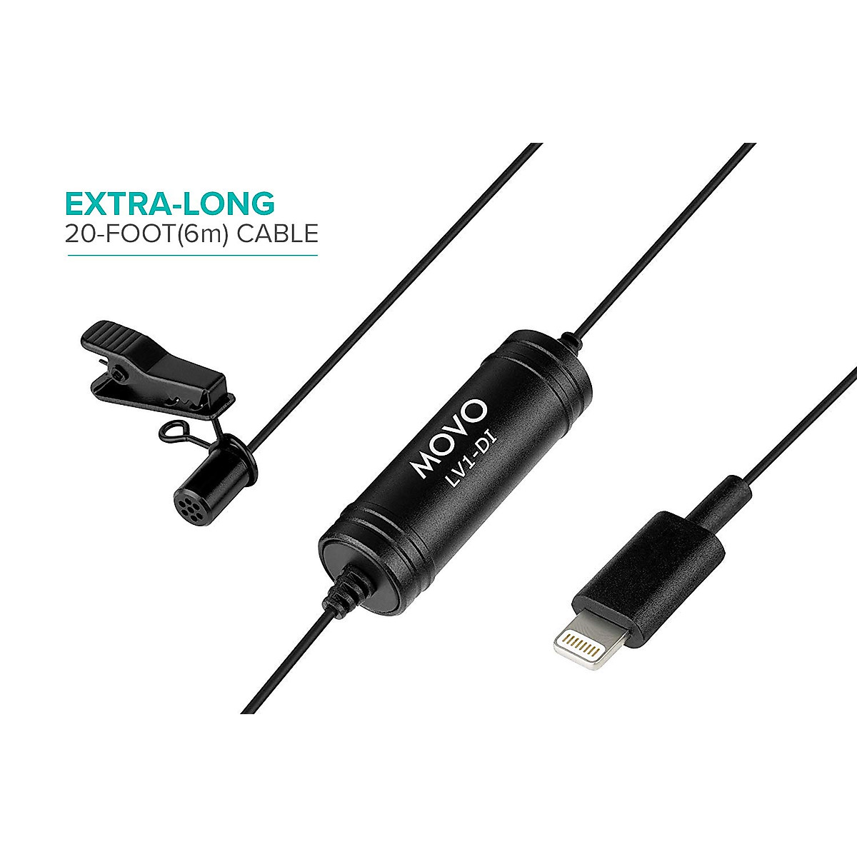 Movo LV1-DI High Fidelity Digital Lavalier Omnidirectional Clip on Microphone for iPhone with MFi Certified Lightning Connector Compatible with iPhone, iPad, iPod, iOS Smartphones and Tablets