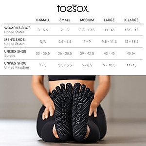 toesox Women's Bella Full Toe Grip Non-Slip for Yoga, Pilates, Barre, Ballet Toe Socks, Medium, Melody