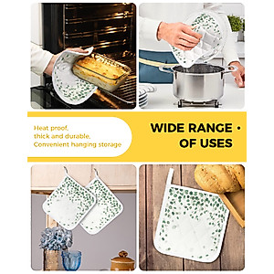 Spirng Pot Holder Set of 4 Farm Green Leaf Potholder Heat Proof Non-Slip Pot Holders,Plant Eucalyptus Hot Pads Potholders for Kitchen Cooking Baking BBQ