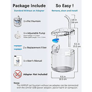HAPUP Cat Water Fountain Animal Water Dispenser 61OZ/1.8L Automatic Pet Drinking Fountain Clear Upgrade with 2 Filter Replacement 1 Adjustable Silent 1 Water Pump for Cats Kitty Indoor