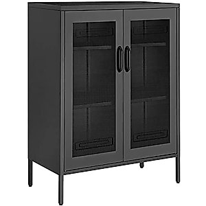 SONGMICS Metal Storage Cabinet with Mesh Doors, Multipurpose Storage Rack, 3-Tier Office Cabinet, Max. Load Capacity 55 lb per Tier, Black UOMC002B01