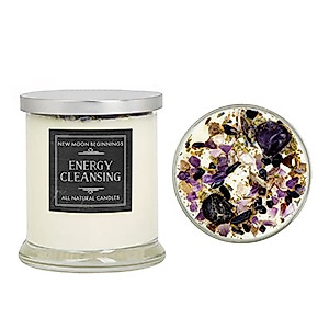 Energy Cleansing Candle by New Moon Beginnings - Crystal & Herb Candles - Protection Candles - All Natural Soy Candle - Lavender Sage Cedar