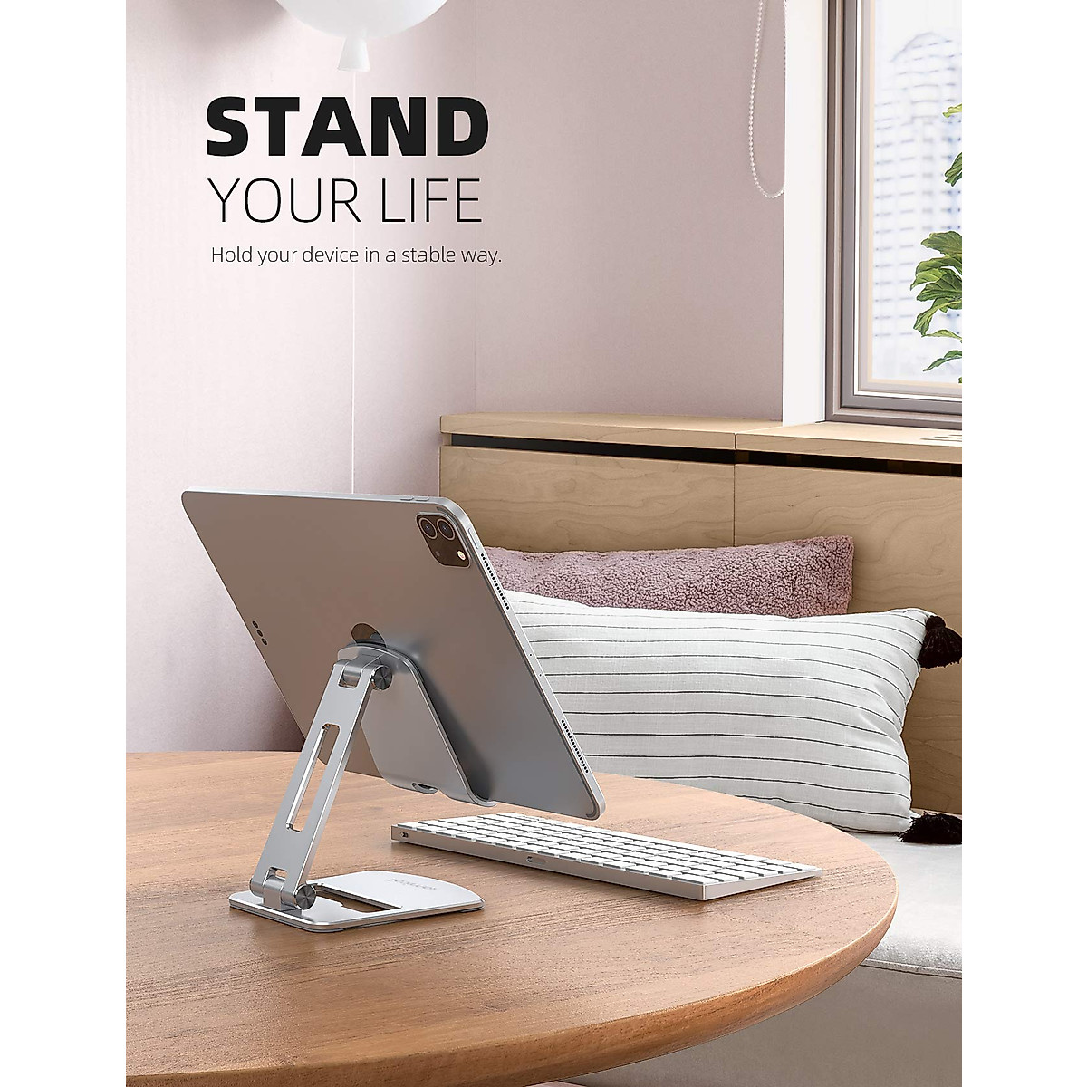 Lamicall Tablet Stand, Foldable Holder - Adjustable Tablet Dock, for 4.7" - 13" Tablet, Such as iPad Pro 11/10.5/12.9, Mini, Air, Galaxy Tabs, Kindle, Silver
