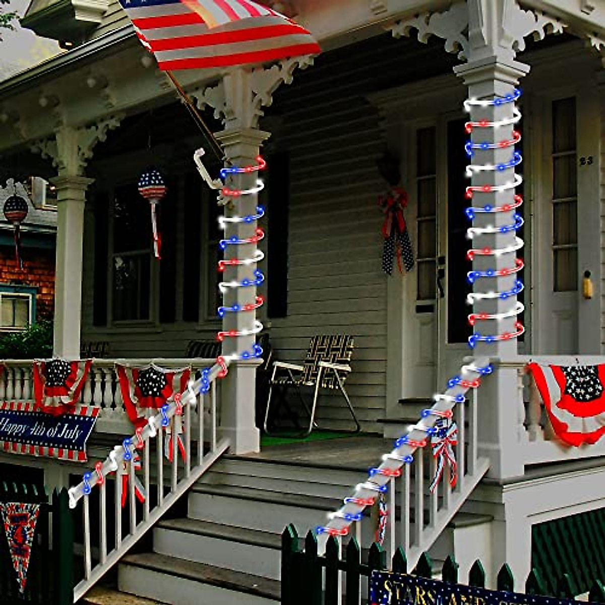 4th of July Rope Lights for Memorial Day, 33 ft 100 LEDs Waterproof Outdoor Neon Rope Lights with 16 Colors Mode and Remote for Home Garden Yard, Patriotic Independence Day Memorial Labor Day Decor