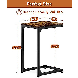 Artigarden C Table End Table with Metal Frame Small Side Table for Couch, Sofa TV Tray Table for Living Room, Bedroom, Bedside Matte Black