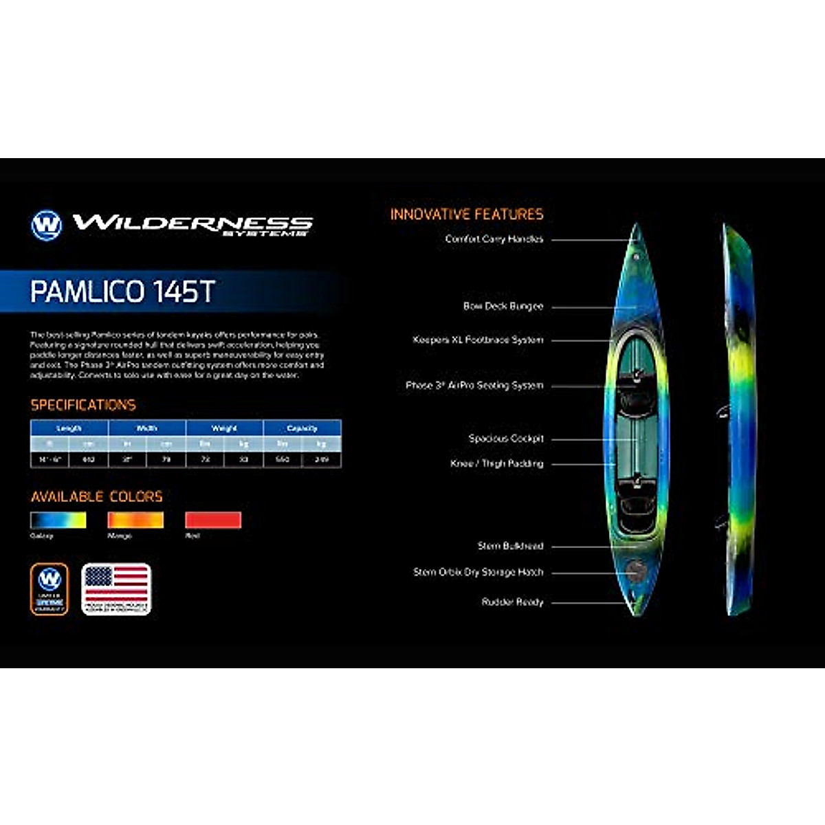 Wilderness Systems Pamlico 145 | Sit Inside Recreational Kayak | Tandem Kayak | 14' 6" | Red