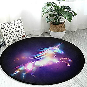 Super Soft Round Area Rugs Unicorn Rainbow Non-Slip Machine Washable Activity Floor Mat Carpet for Bedroom Living Room Children Playroom Diameter 36in