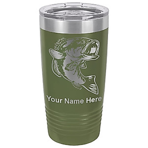 LaserGram 20oz Vacuum Insulated Tumbler Mug, Bass Fish, Personalized Engraving Included (Camo Green)