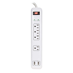 Prime Wire & Cable PB505104 4-Outlet Electronics Surge Protector with 14/3 SJT 4-Feet Cord and USB Charger, White