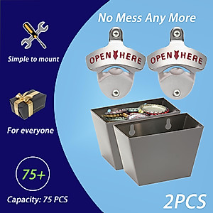 HAIICEN Stainless Bottle Cap Opener Wall Mounted Beer Bottle Opener with Cap Catcher Matte Silver