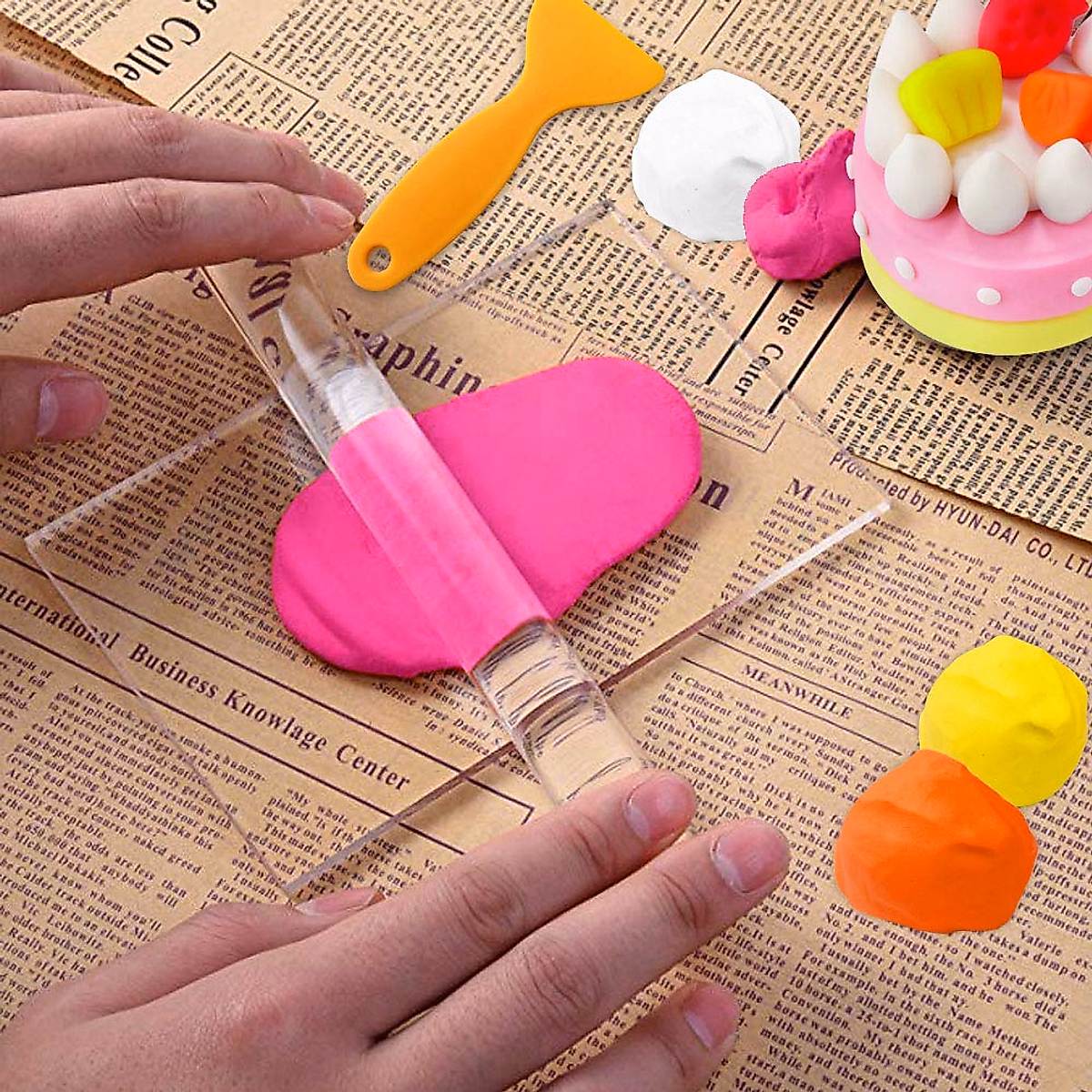 Acrylic Clay Roller with Acrylic Sheet Backing Board Assisted Shovel Rubber Clay Tools/Moulds Acrylic Ultra-Light Clay Hand-Made DIY Tool Materials 3+ Years Old