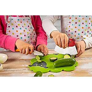 KUHN RIKON Kinderkitchen Kids Mezzaluna Knife With Blade Protector, Cat, 5.2" x 3.3" x 0.7", Red | Child-Friendly Cutting Tools For Real Cooking