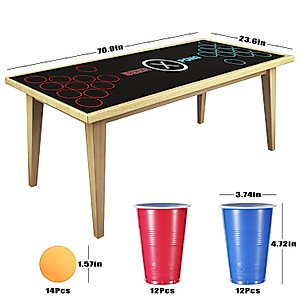 Yeuligo 71 × 23in Beer Pong Table Mat, Beer Pong Set for Drinking Games, 14 × Beer Pong Balls, 24 × Reusable Plastic Beer Pong Cups, Party Festivals Fun Drink Games for Adults.