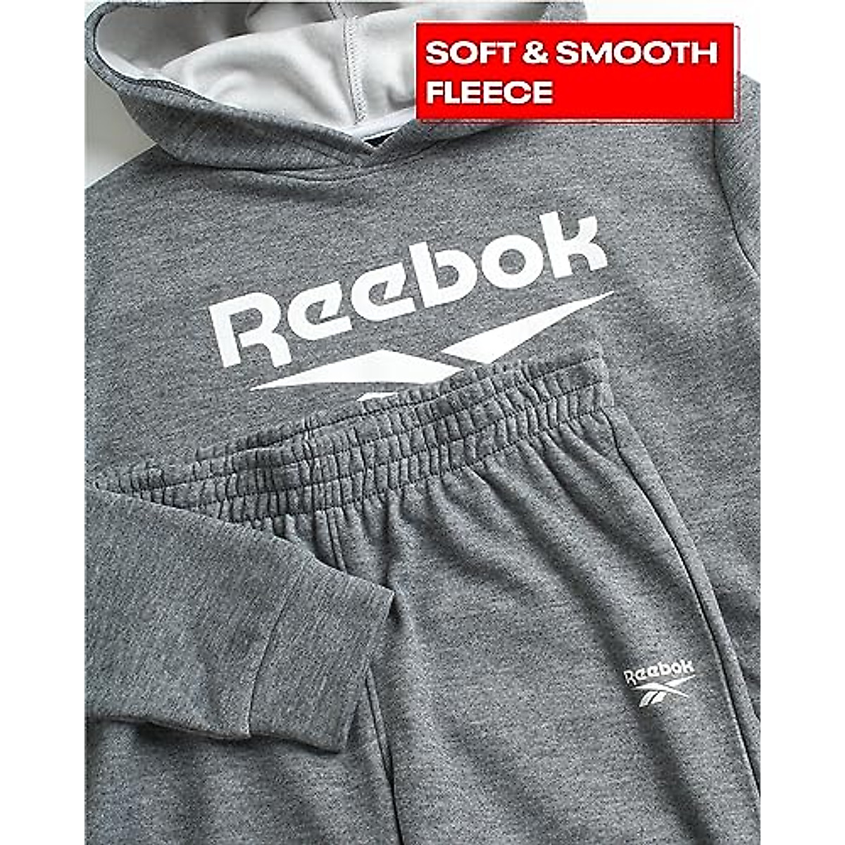 Reebok Boys' Sweatsuit Set - 2 Piece Fleece Hoodie Sweatshirt and Jogger Sweatpants (4-12), Size 8, Dark Grey Heather