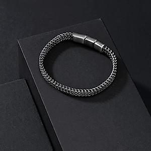 LUCKY2+7 Bracelets for Men-Stainless Steel Magnetic Clasp Franco Chain Mens Bracelet