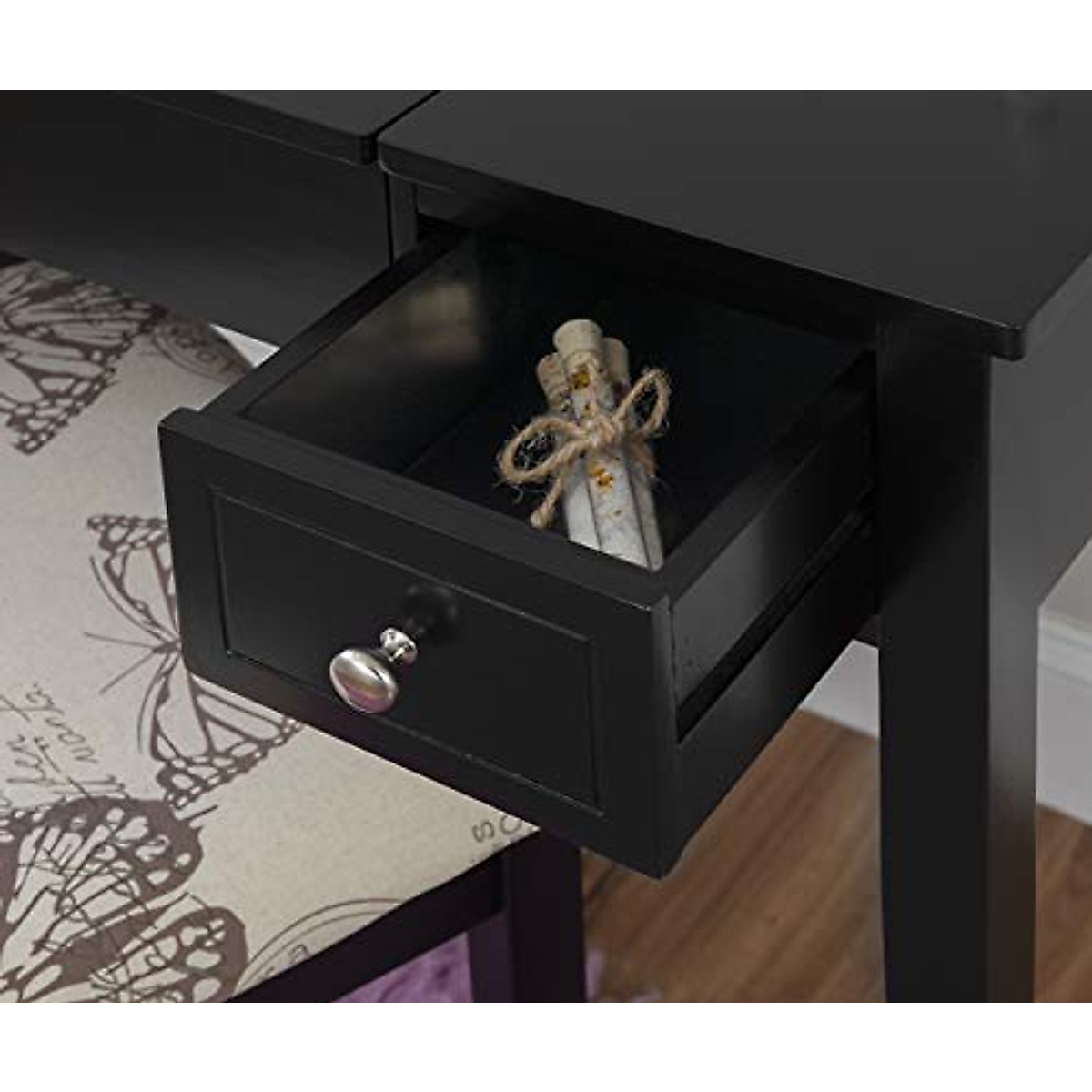 Linon Home Dcor Linon Black Butterfly Stool Vanity Set with Bench, 36"w x 18"d x 30"h,
