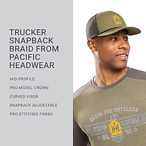 Pacific Headwear Trucker Snapback Braid Cap, White/Moss Green