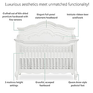 Evolur Aurora Deluxe Edition 5 in 1 Curved Convertible Crib I Fairytale Nursery, Frost, 58x32x54 Inch (Pack of 1)