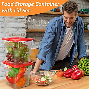 Yungyan 6 Pcs Commercial Clear Food Storage Containers 4 Qt Square Acrylic Airtight Food Storage Containers with Lids for Kitchen Restaurant Pantry Freezer Flour Sugar(Red)