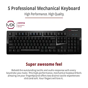 Das Keyboard Model S Wired Mechanical Keyboard, Cherry MX Blue Mechanical Switches, 2-Port USB Hub, Laser Etched Keycaps (104 Keys, Black)