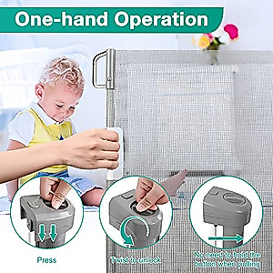 Retractable Baby Gates for Staris - PRObebi Retractable Dog Gate, Indoor Safety Gate Extends to 72" Wide 34" Tall, Extra Wide Baby Gate, Mesh Gate for Doorways, Hallways, Outdoor, Grey