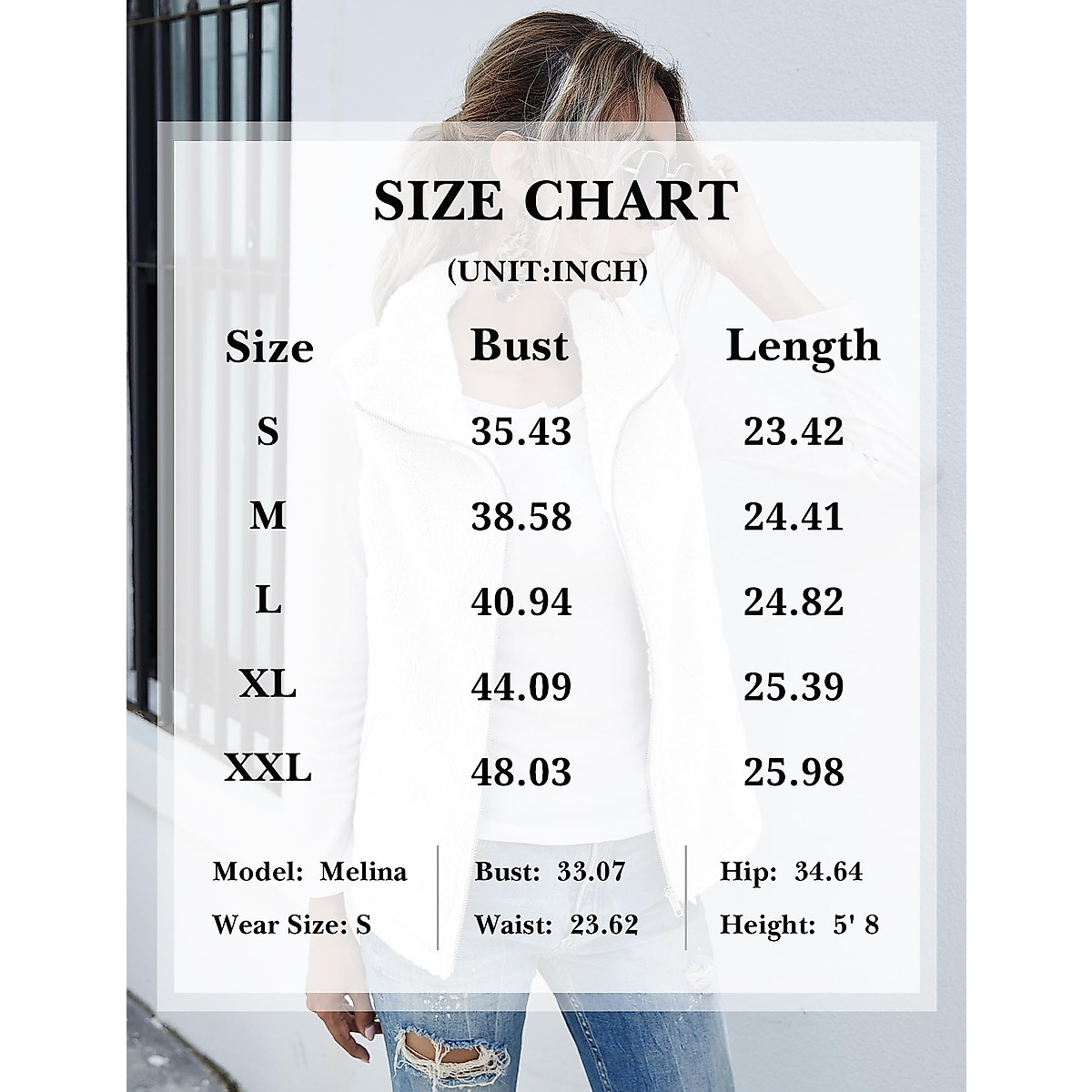 Women's Casual Sherpa Fleece Fuzzy Vest Jacket Sleeveless Zip Up Lined Stand Collar Lightweight Warm Waistcoat with Pockets White L