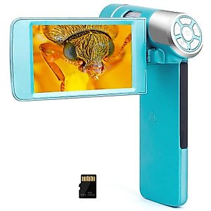 Andonstar AD203 Handheld Digital Microscope, Portable Pocket Microscope for Adults and Kids, USB Microscope Camera, FHD 4-Inch Rotatable Monitor, Coin Magnifier, Windows Compatible, 32GB(Blue)