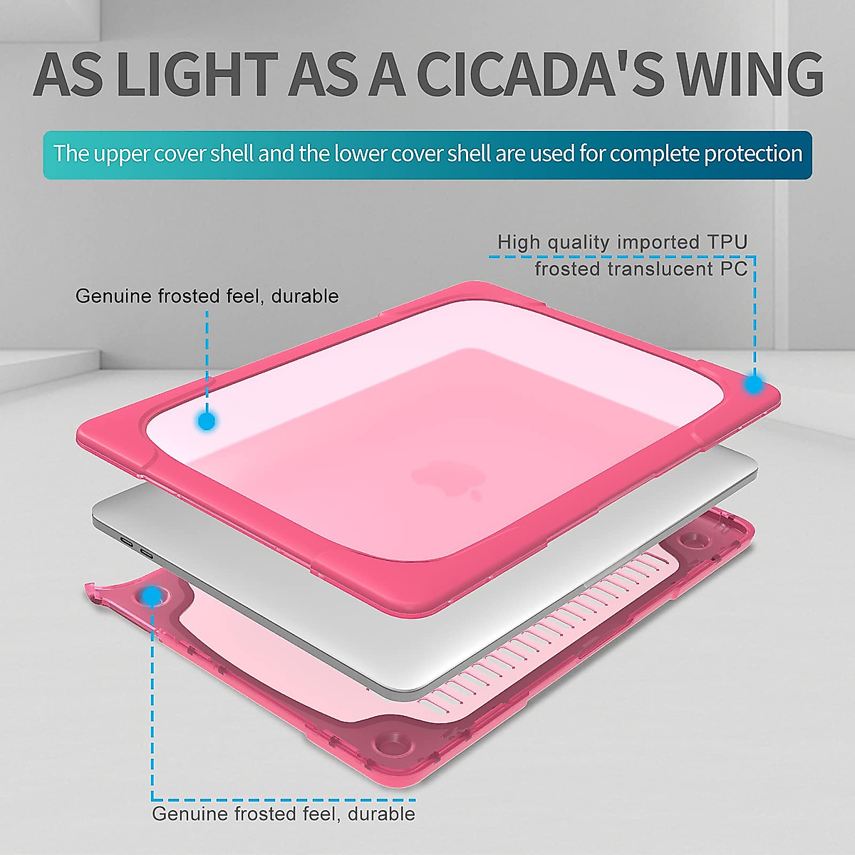 CISSOOK Heavy Duty Shockproof Case with Kickstand for MacBook Air 13 inch 2021-2018 Release Model A2337 M1 A2179 A1932 with Touch ID, Dual Layer Hard Shell, Rose Red