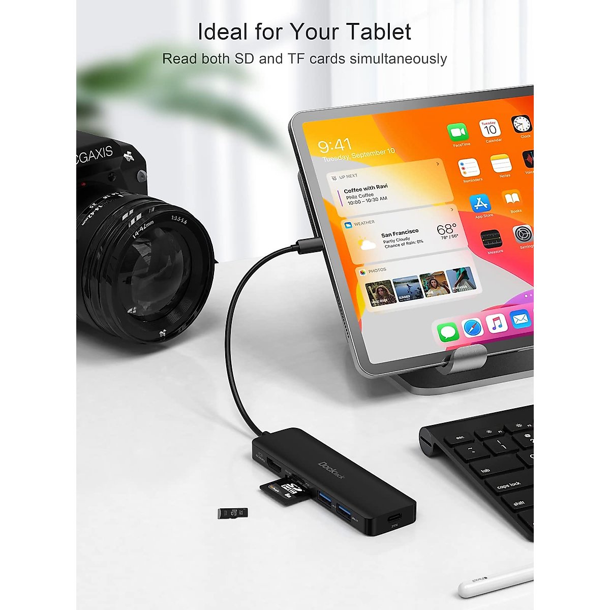 USB C Hub HDMI PD Adapter for MacBook Air/Pro, Surface Pro 7/8, XPS and More, Dockteck 6-in-1 Type C Hub with 4K 60Hz, 100W PD, SD & microSD Card Reader, 2 USB 3.0 Data 5Gbps