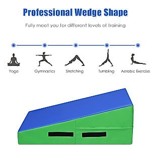 Giantex Gymnastics Wedge Mat, w/Carrying Handles, 37.5'' X 23'' X 14'' Non-Folding Incline Gymnastics Cheese Mat for Kids Play, Home Exercise, Aerobics (Blue)