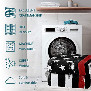 Cozy Flannel Blanket for Couch/Bed/Travel 40 x 50 Inches, Thin Red Line USA Flag Art Print - Luxury Soft Warm Plush Microfiber Throw Blanket for Children/Parents Decor&Gift