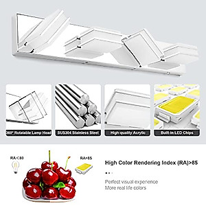 3 Color Temperature Dimmable Vanity Lights for Bathroom LED Chrome 4 Light Bathroom Vanity Light Fixtures Acrylic Stainless Steel Square Shade Bathroom Light Fixtures over Mirror, ETL Certificated