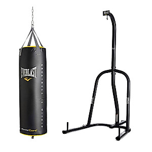 Everlast Powercore Nevatear 100 Pound MMA Training Hanging Heavy Bag with Bag and Powder Coated Steel Heavy Bag Stand, Black