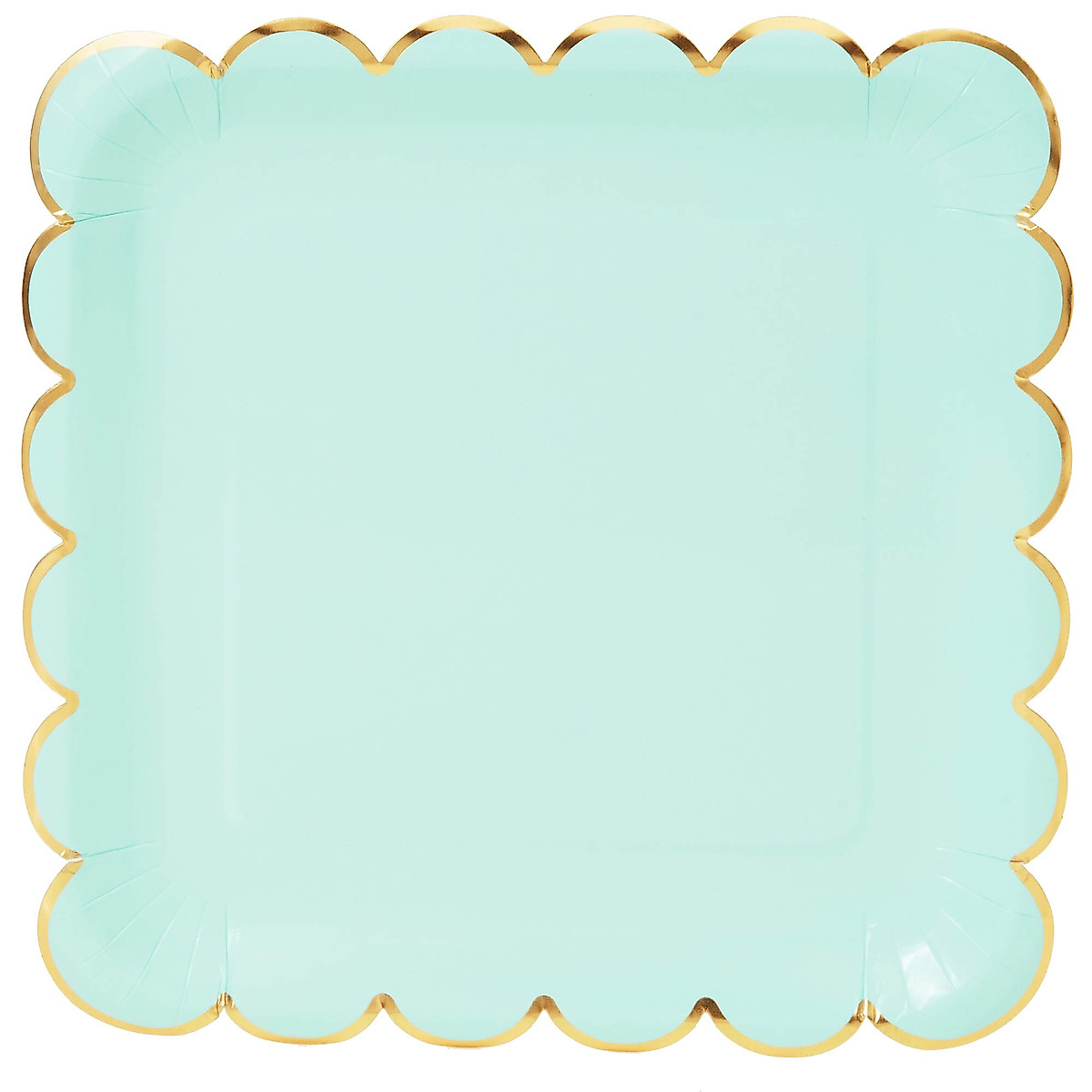 Sparkle and Bash Mint Green Square Paper Plates, Gold Foil Scalloped Edge (9 In, 48 Pack)